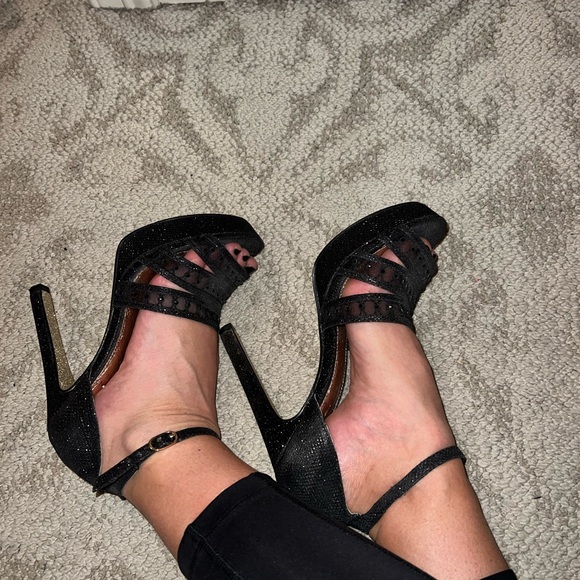 Adrianna Papell | Shoes | Adrianna Papell Black Glitter Heel With Two ...